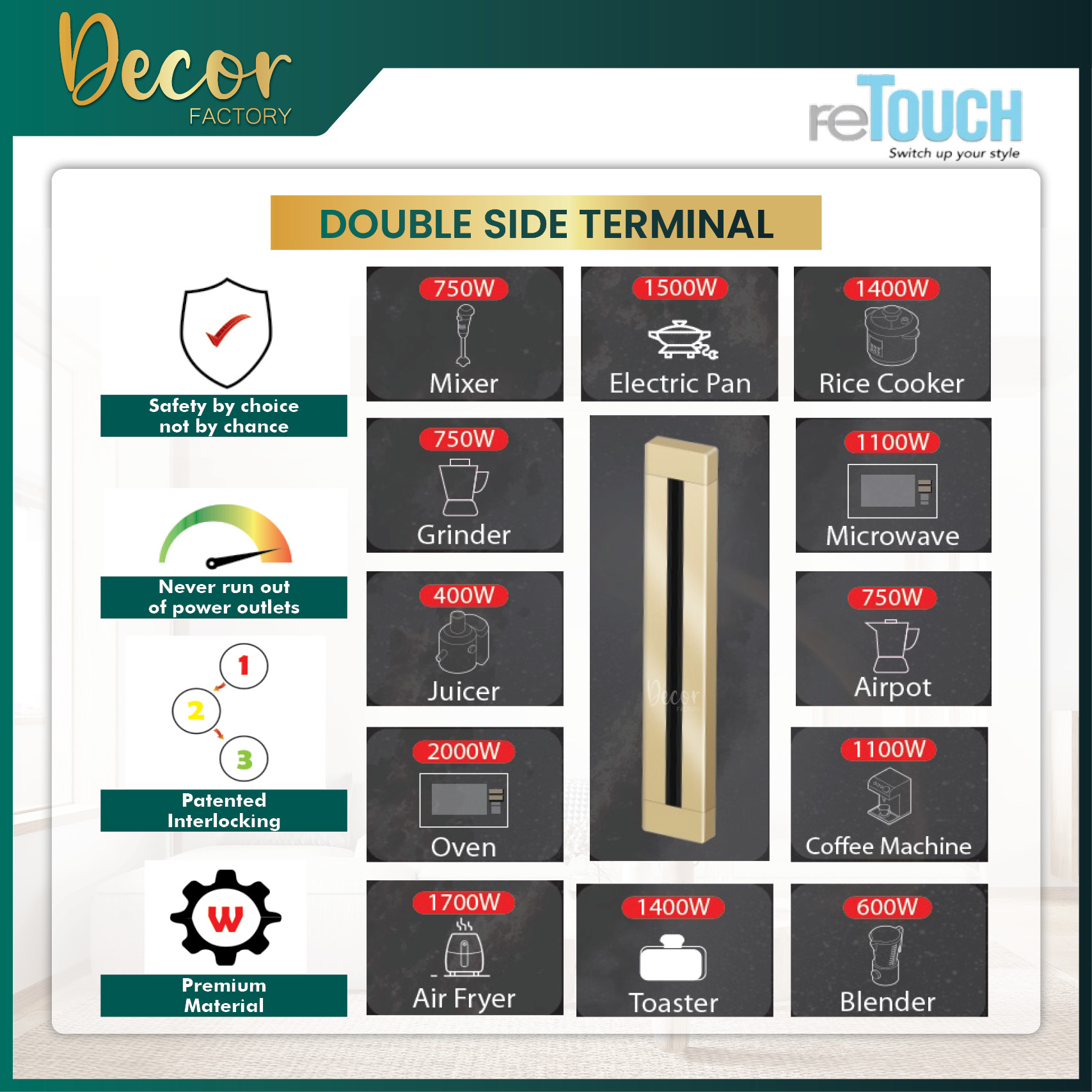 RETOUCH Power Track 400/600/800/1000mm 32A Power Rail Power Line Socket ...