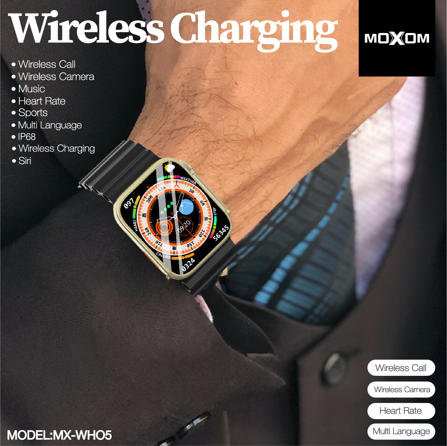 MOXOM MX-WH05 1.96INCH ULTRA SMART WATCH BLUETOOTH V5.1 WATERPROOF IP68 ...