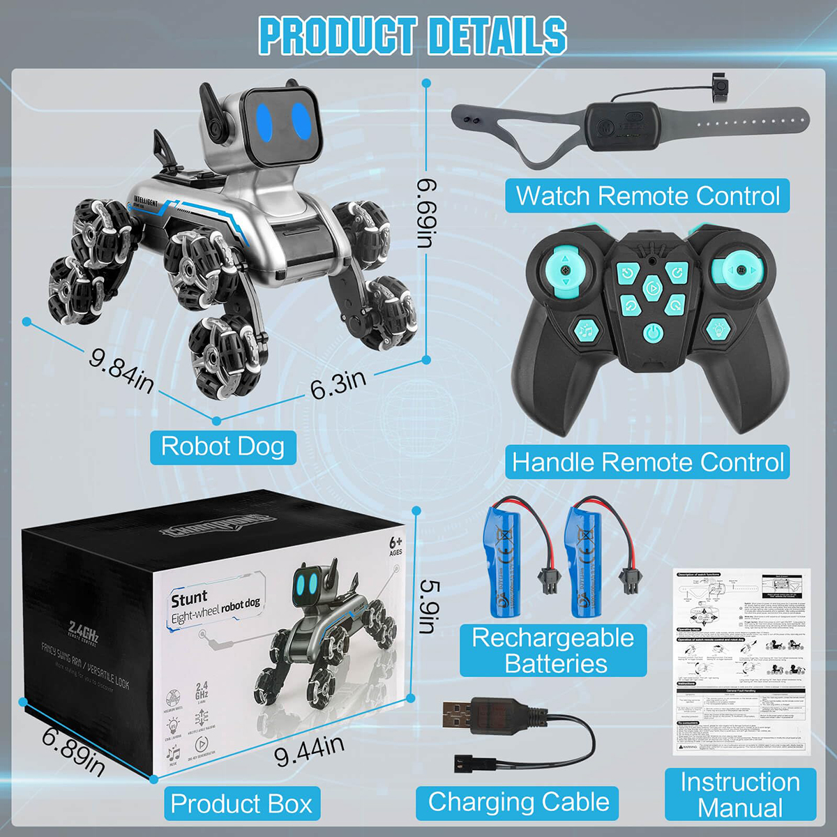 2.4G Eight Wheel Mechanical RC AI Stunt Dog Hand Gesture Controller ...