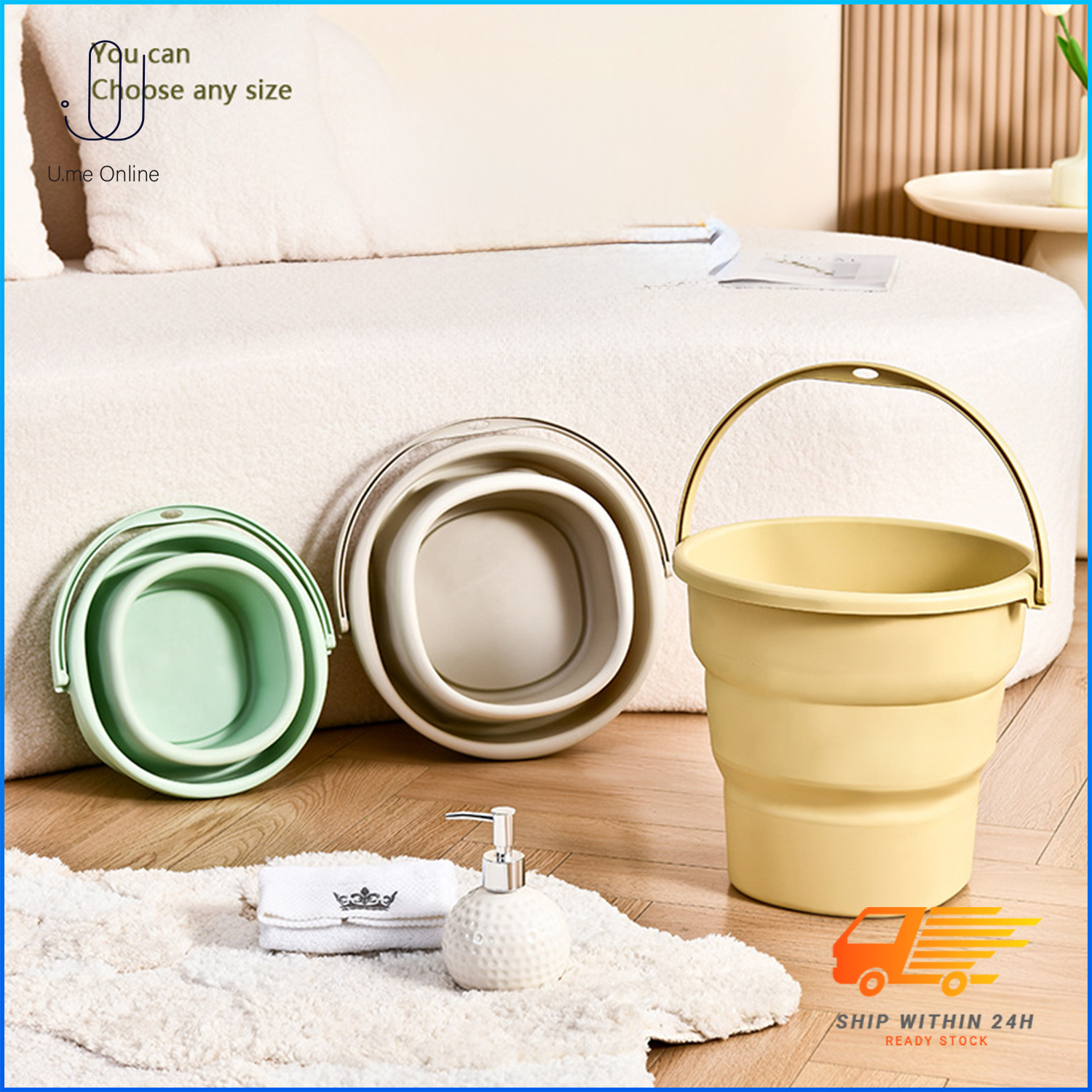 U.me Portable Folding Bucket with Lid Large Capacity Water Bucket ...