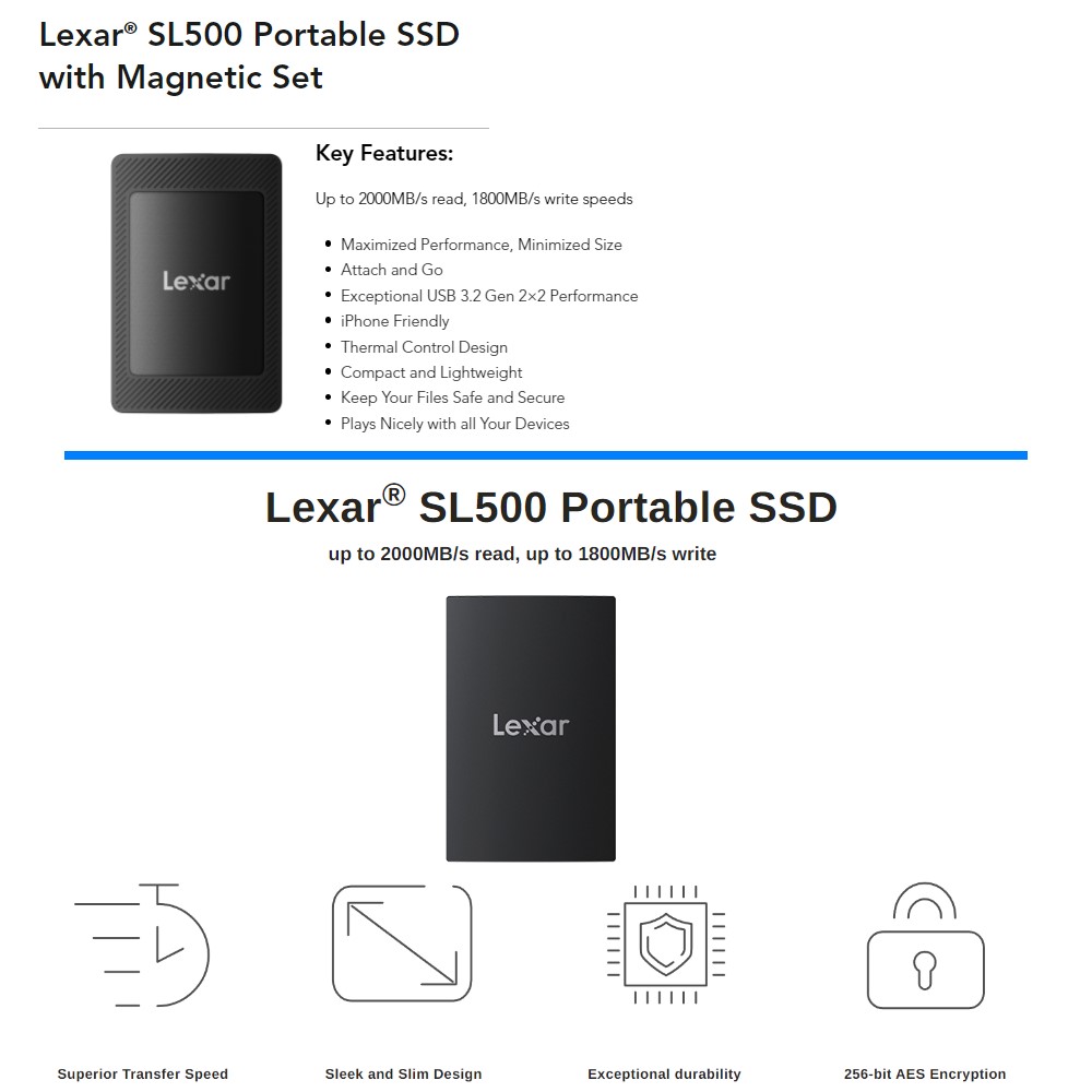 Lexar SL500 4TB 2TB 1TB 512GB / With Magnetic Portable External SSD ...