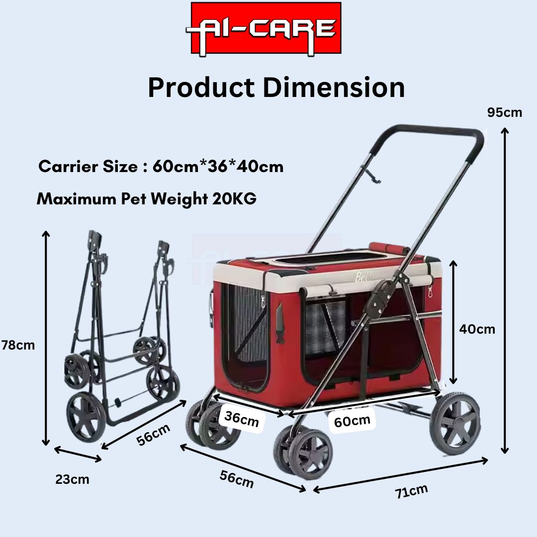 Bello Pet Stroller Foldable Detachable Large Storage Carrier Outdoor ...