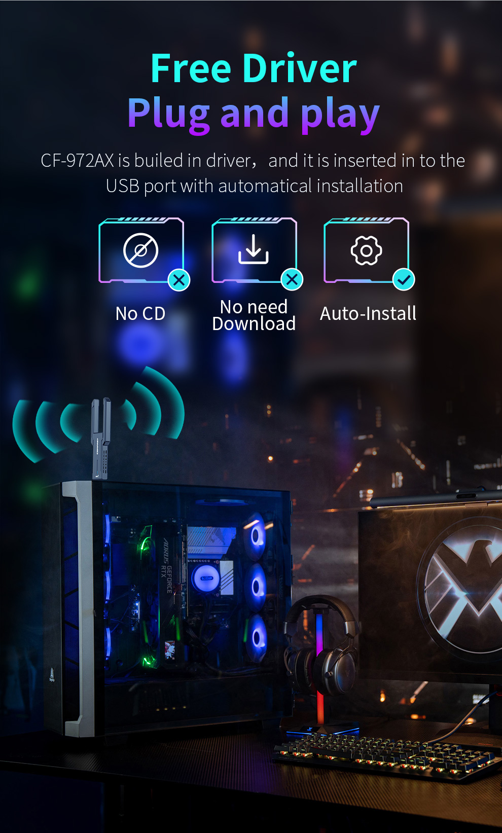 COMFAST CF-972AX USB WiFi7 Adapter 6500M 6G&5G and 2.4G WiFi Encryption ...