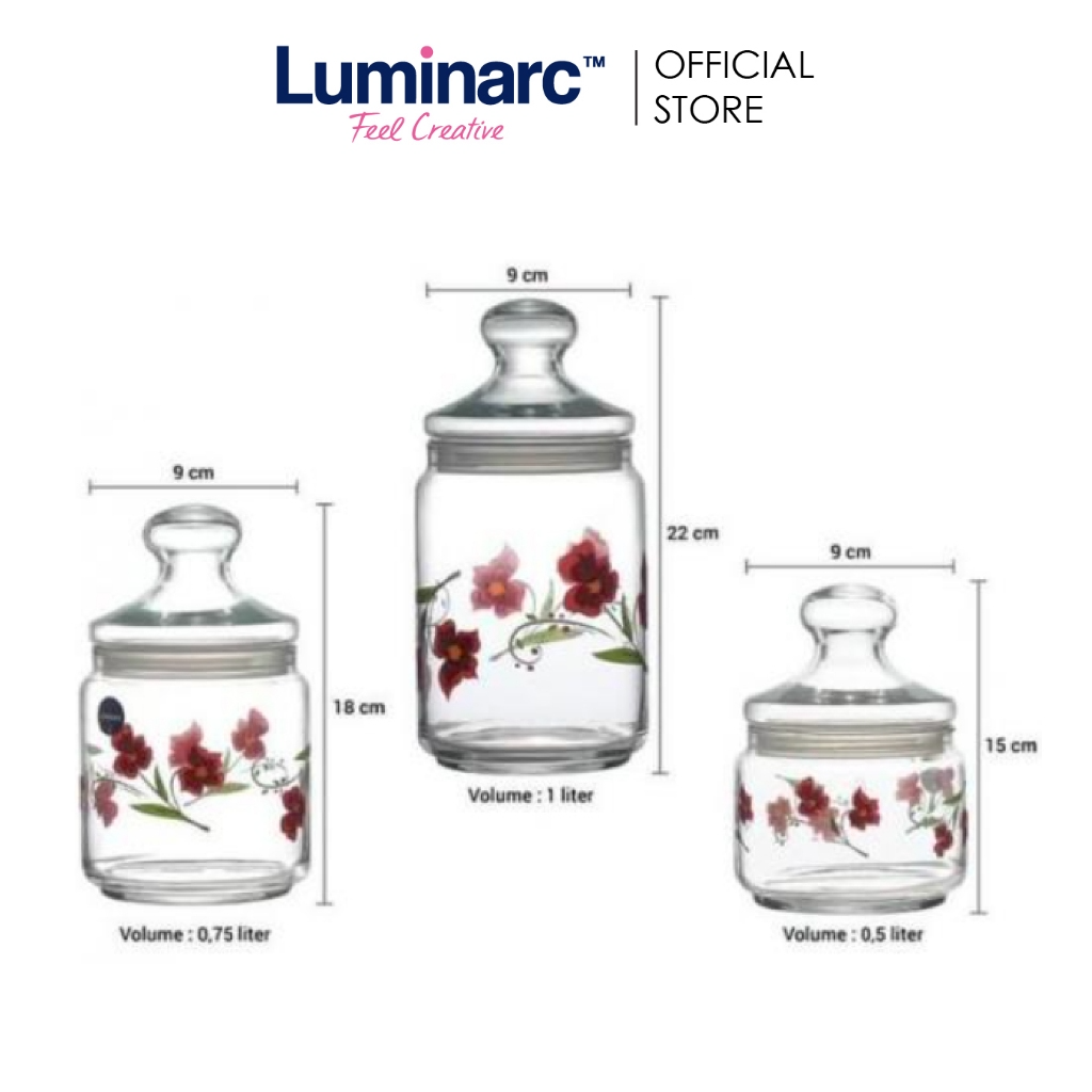 Luminarc 3Pcs Anthia Pot Club Food Storage Jar Set - (500+750+1000ML ...