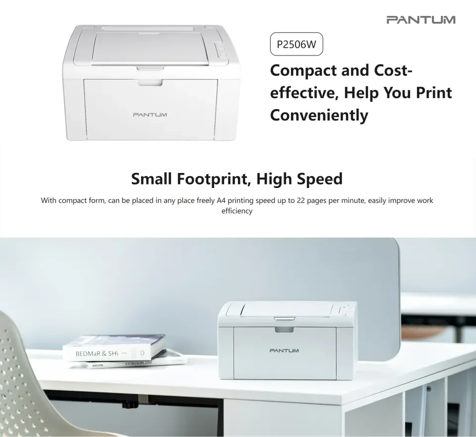 Pantum P2506W Monochrome Wireless Laser Printer | 600 MHz | WiFi & USB 2.0 | Up to 22 ppm | come ...