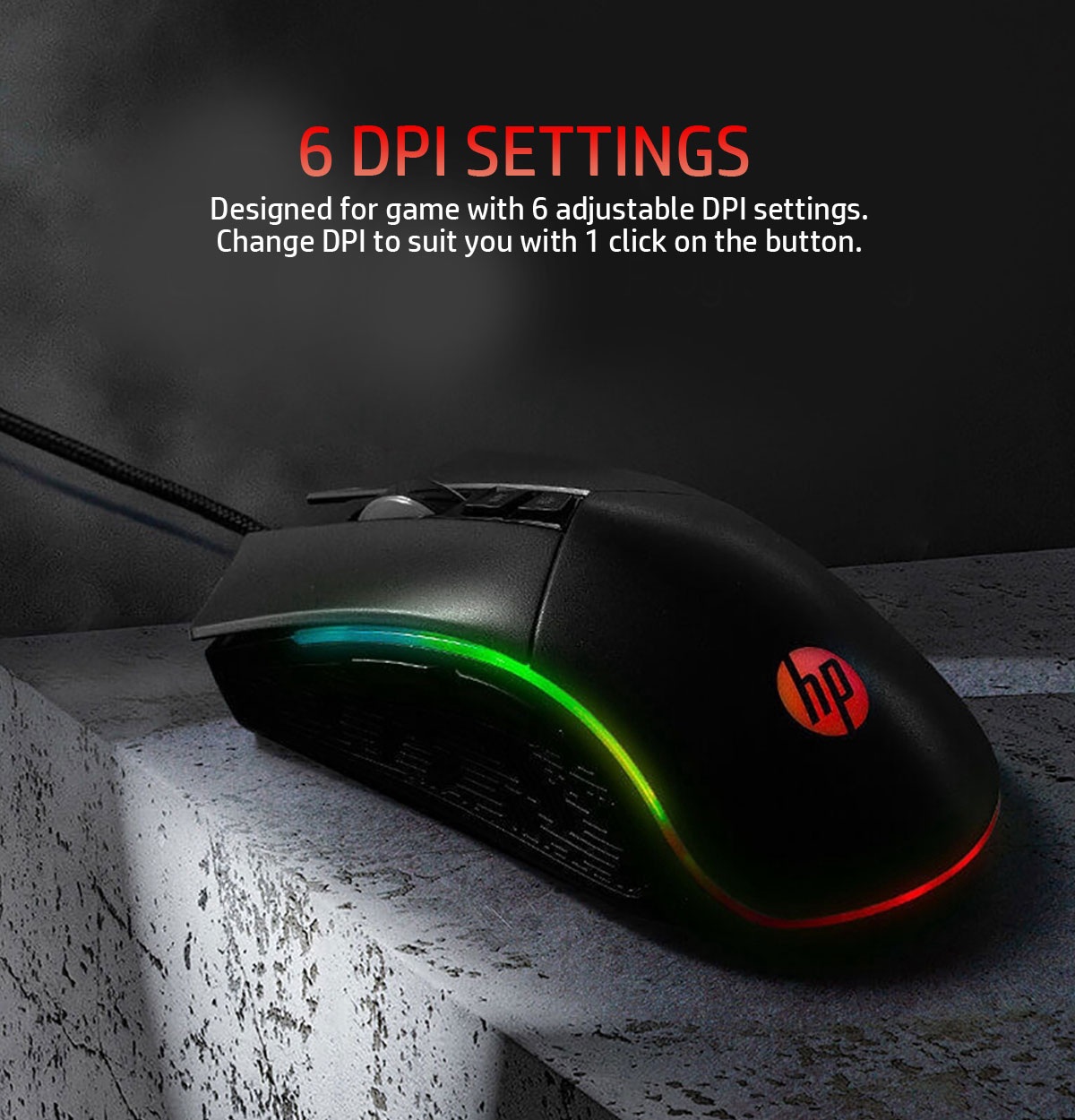 HP M220 RGB USB WIRED GAMING MOUSE 6 DPI 800 - 4800 , 7 BUTTONS , PLUG ...