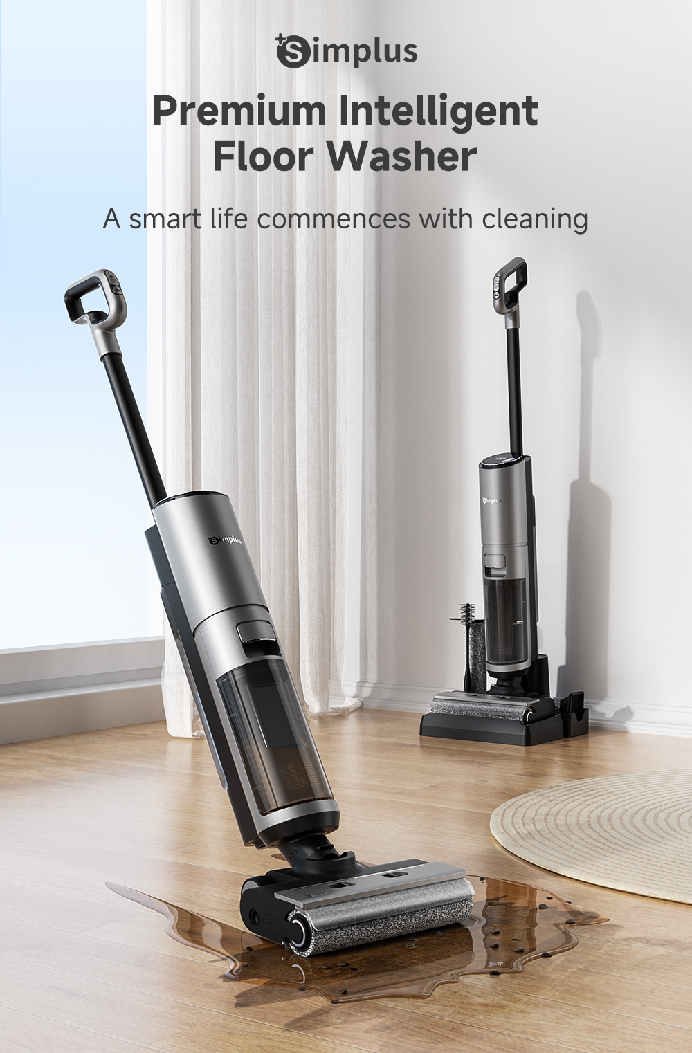 Simplus Floor Washer 20,000Pa Smart AI Dirt Detection 55℃ Hot Air Drying Edge to Edge Cleaning ...
