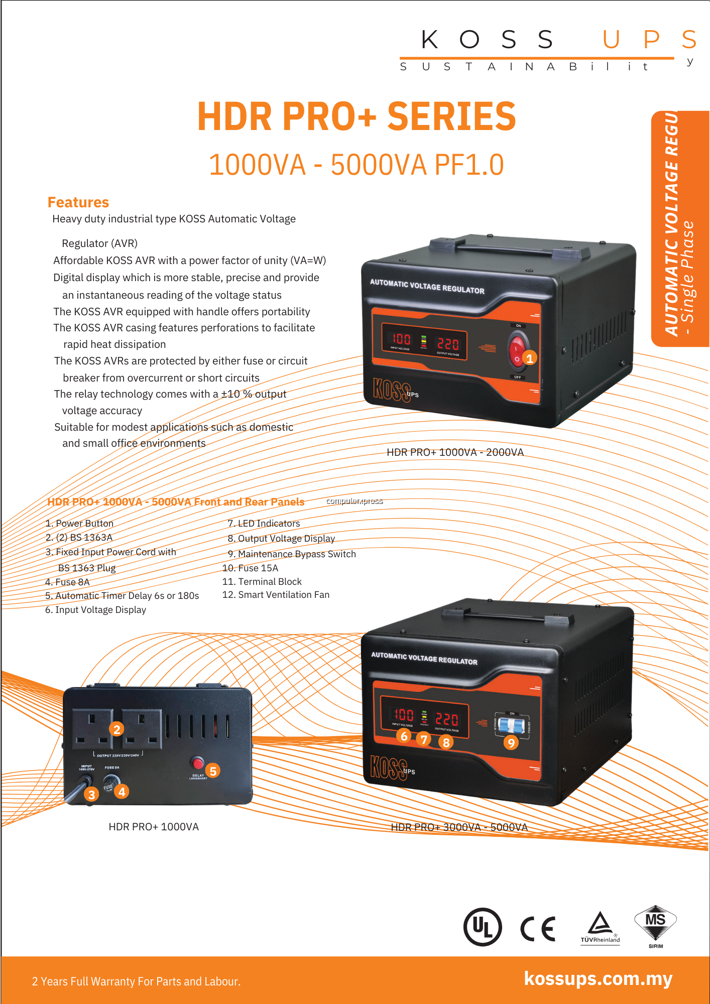 2KVA KOSS HDR Pro+ 2000 AVR AUTOMATIC VOLTAGE REGULATOR - - KOSS HDR ...