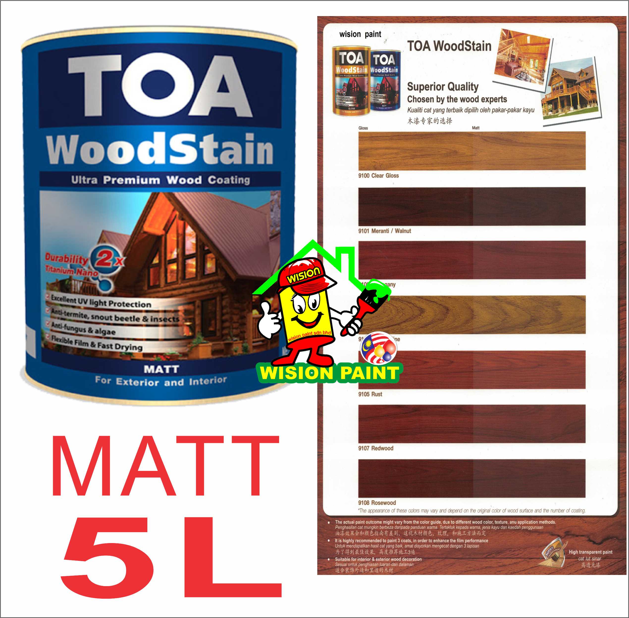 5LT TOA Woodstain MATT for Interior and Exterior Wood Paint Wood ...
