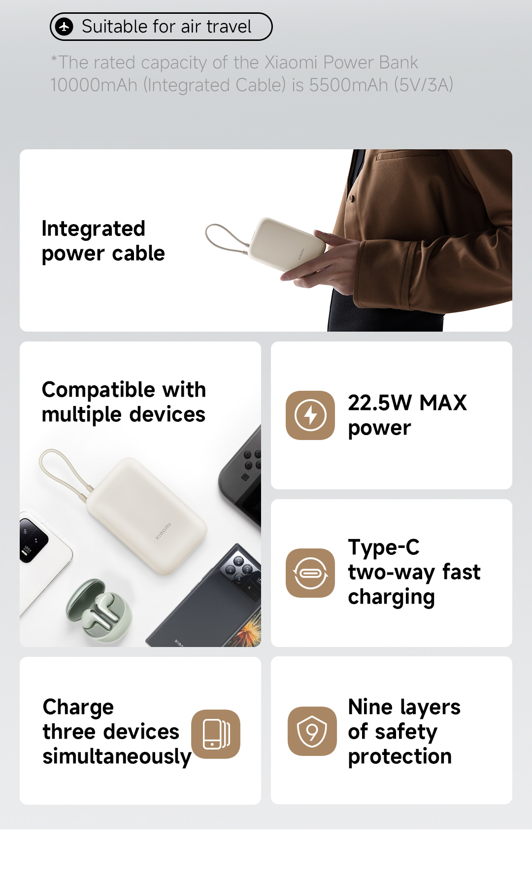 Xiaomi Power Bank 10000mAh (Integrated Cable) | 22.5W Max Power | Type ...