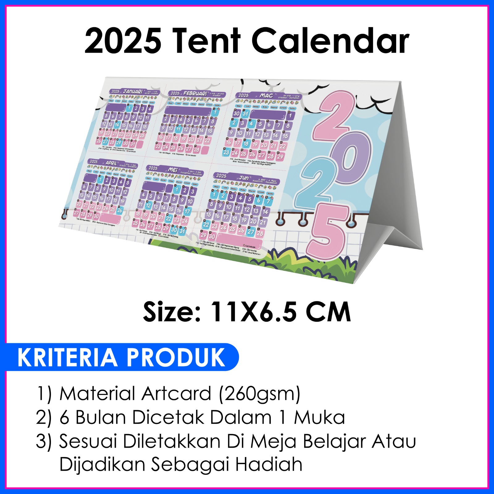 TENT CALENDAR TAHUN 2025 SIZE 11 X 6.5 CM / CALENDAR KHEMAH TAHUN BARU ...