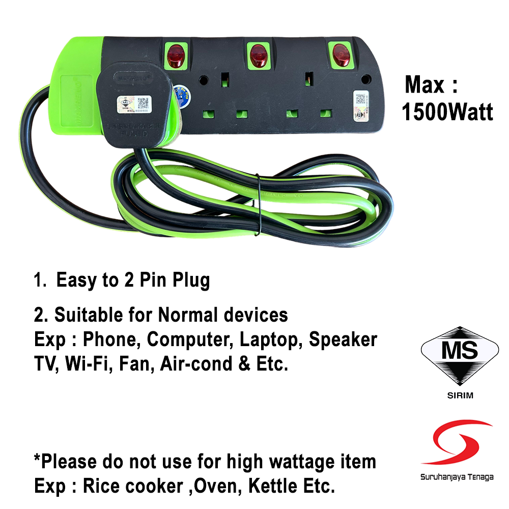 Sirim Trailing Socket Heavy Duty Extension Plug Universal Socket Multi Power Plug Extension ...