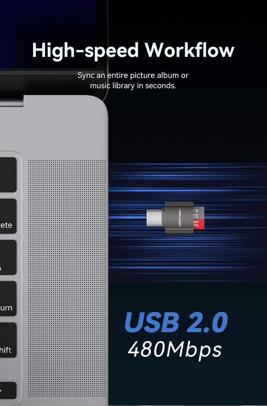 Vention Card Reader USB 2.0 Type C Zinc Alloy TF Card Reader With ...