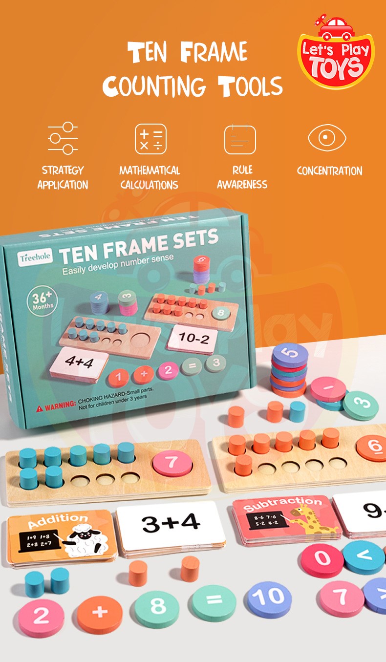 Treehole Ten Frame Counting Manipulatives Sets Wooden Board Preschool ...