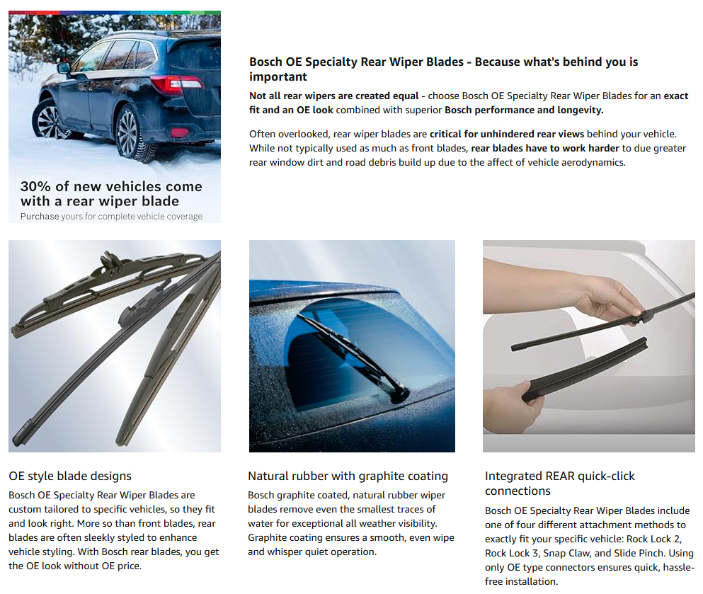 BOSCH A360H / 3397008997 OE Specialty Rear Wiper Blade - 15" (Single ...
