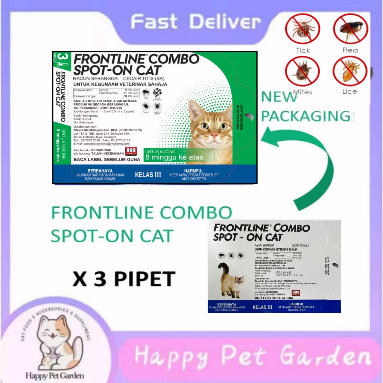 Frontline Combo Spot - On Cat 1.5ml (0.5ml x 3 Pipet)-1 Box/Ubat Kutu ...