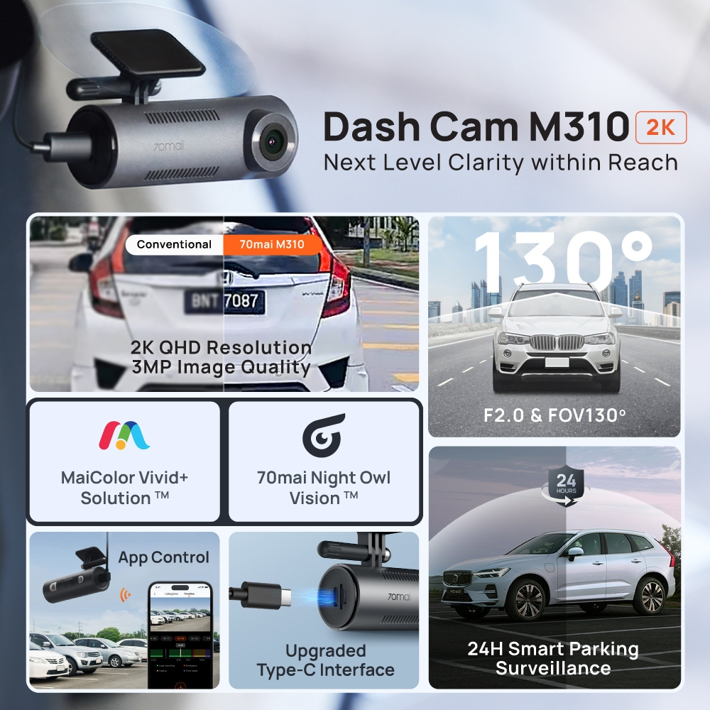 70mai M310 Car Recorder Dash Cam 2K QHD Resolution 1296p Support ...