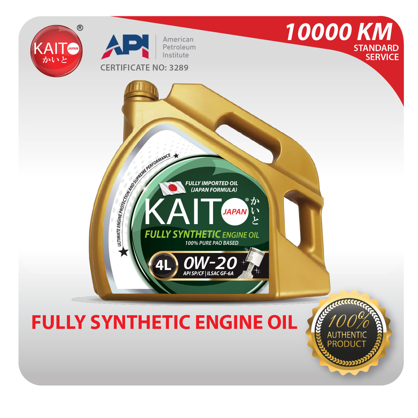 KAITO JAPAN 0W-20 PAO Fully Synthetic Engine Oil SP CF (4L) Minyak ...
