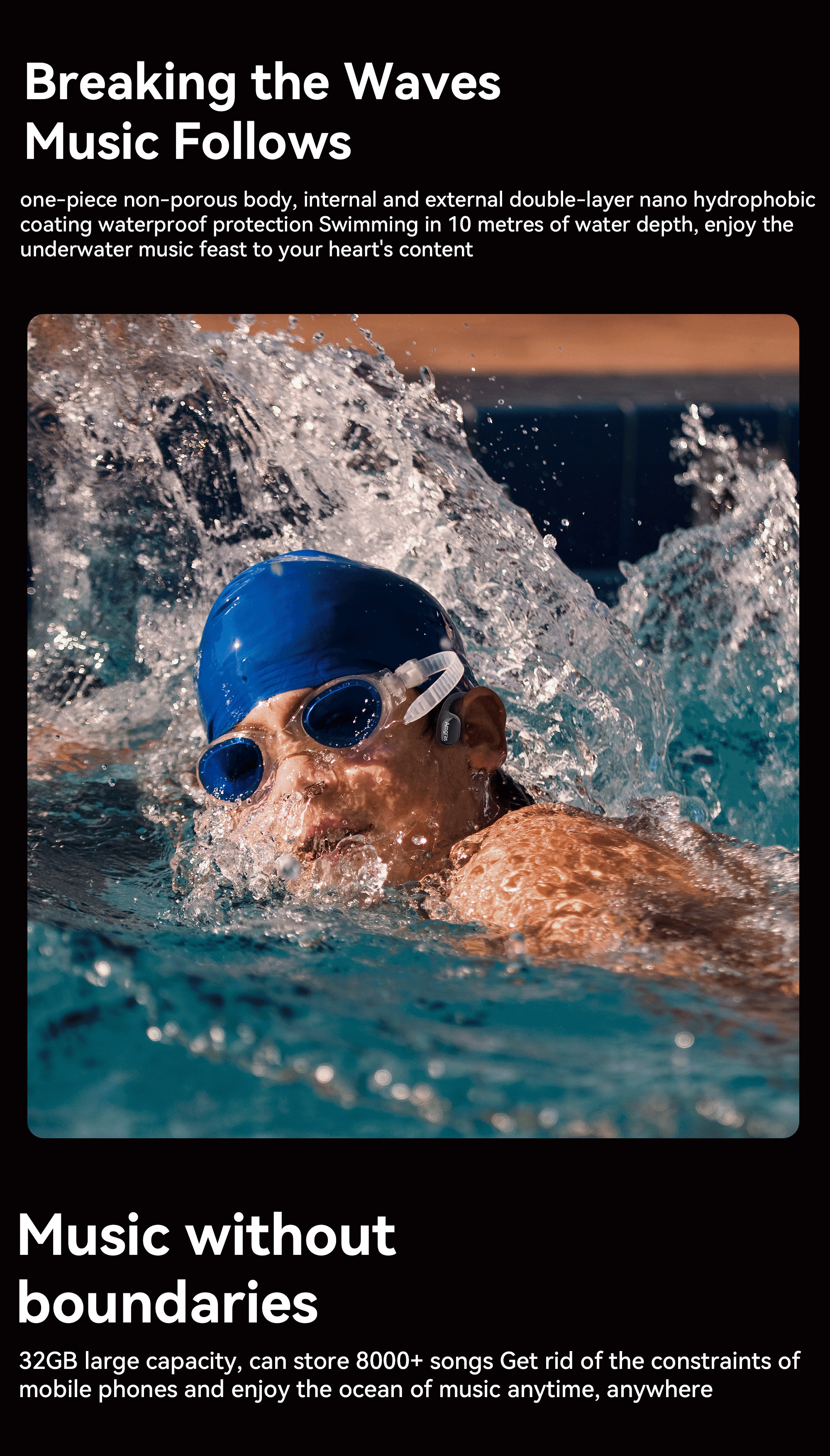 Amgras OpenMeta IV Ultra Swimming headphone IP68 Bone Conduction Sports ...