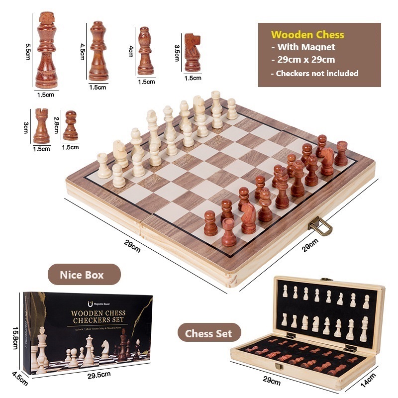 39cm Wooden Chess Set 2-in-1 With Checkers Tournament Premium Quality ...