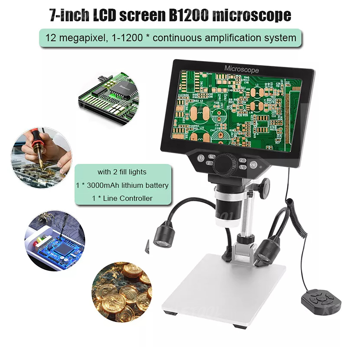 G1200 1200X HD Digital Microscope 7inch LCD Screen Professional ...