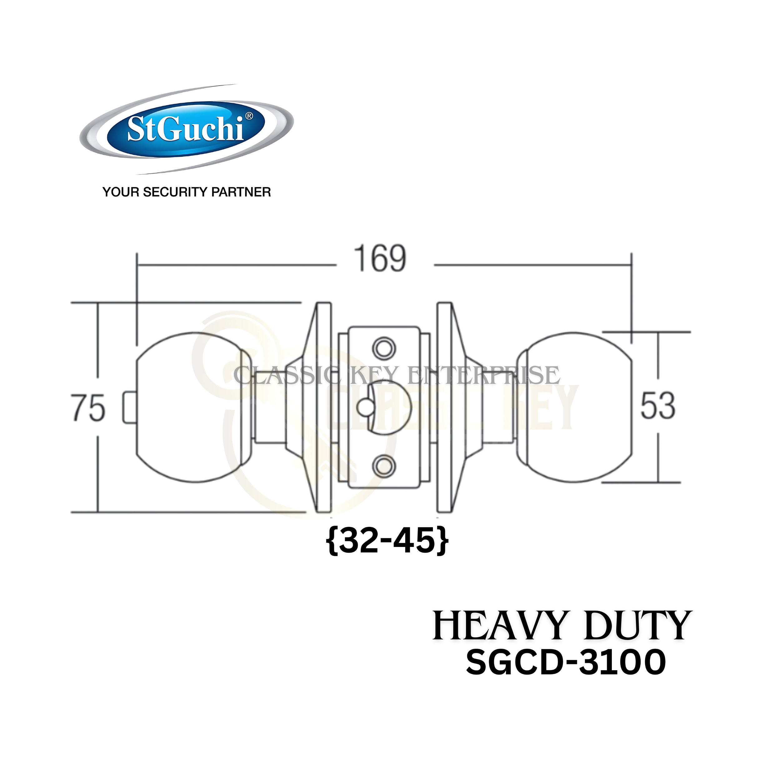 St Guchi Door Knob Cylindrical Lock Set SUS304 Wooden Handle (SGCD 3100 ...