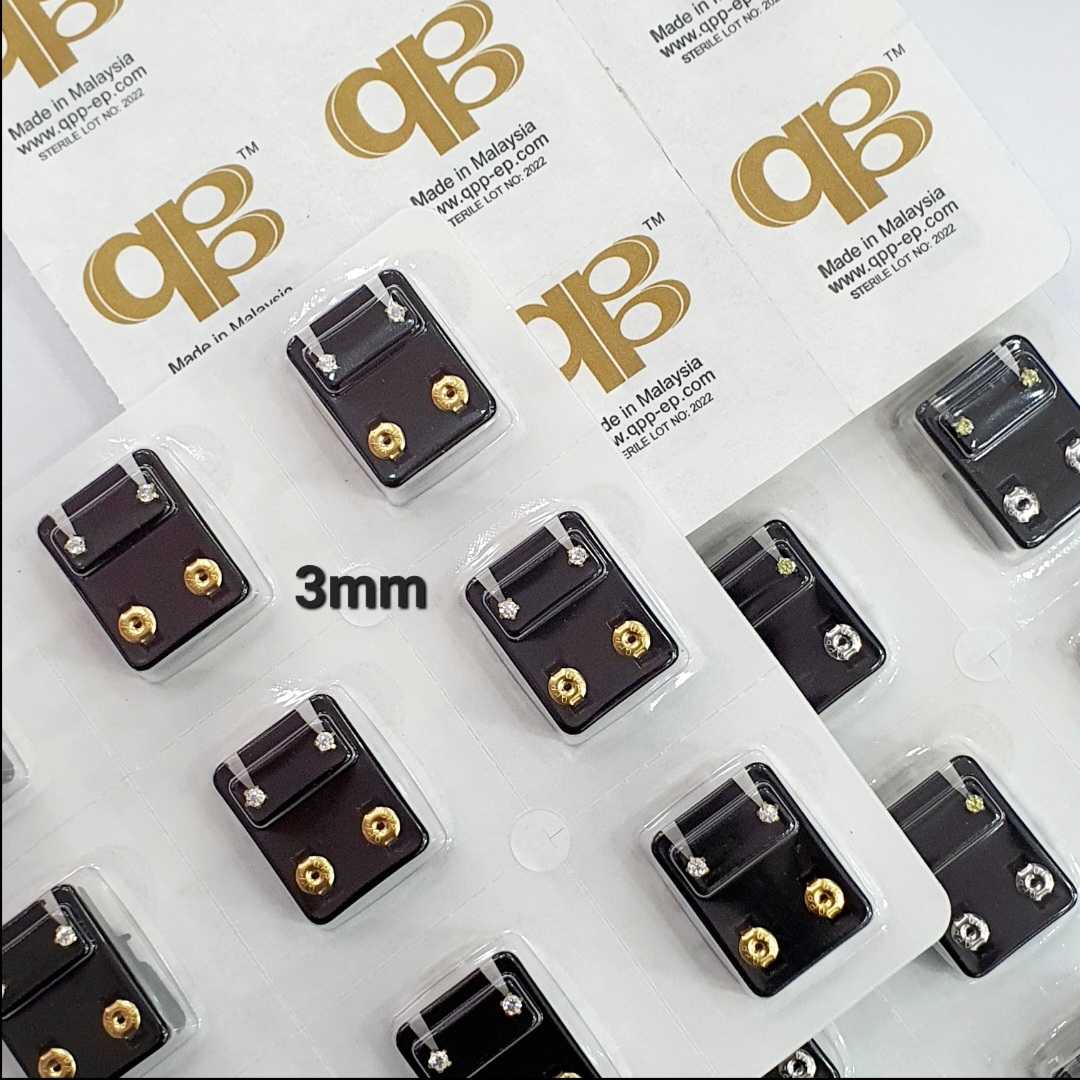 READY STOCK 】( 1 PAIR ) ( 3MM ) ( STAINLESS STEEL / GOLD PLATED ) QPP ...
