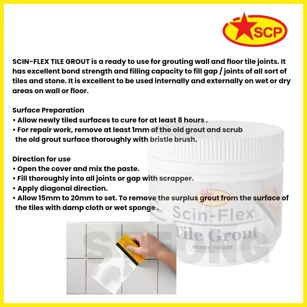 SCP SCIN-FLEXTILE GROUT 750GM (WHITE) GUM TILES (READY USE) | Shopee ...