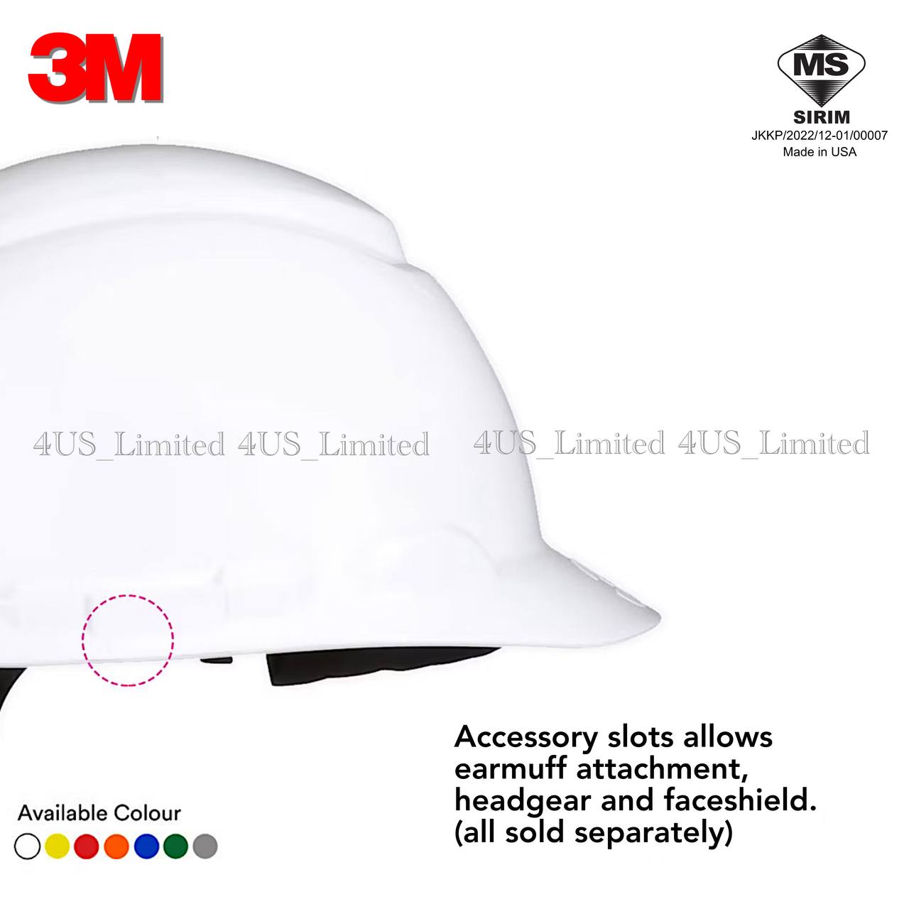 3M H-701SFR-UV 3M Safety Helmet Short Brim Hard Hat / 4-Point Suspension Ratchet DOSH SIRIM ANSI ...