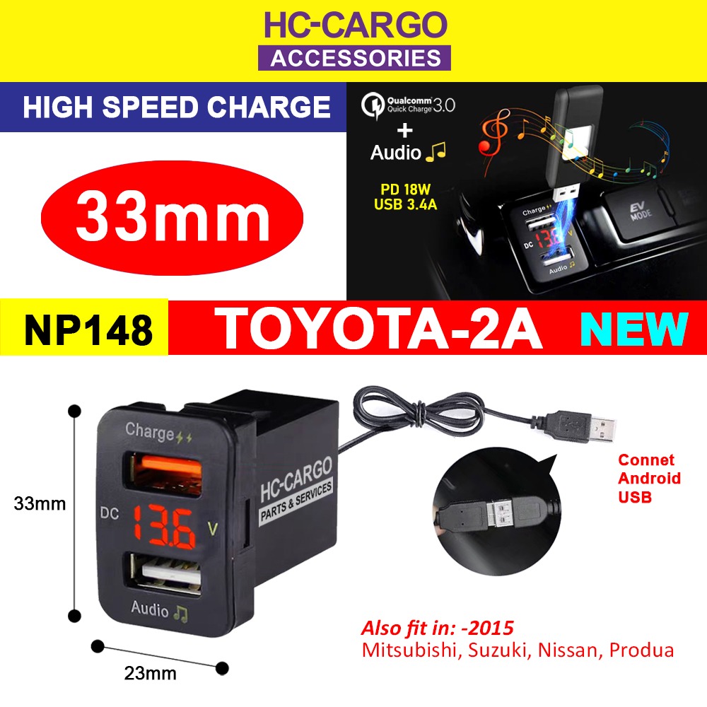 Toyota Perodua Car Charger Accessories Power Socket Adapter Mobile Phones QC3.0 48W Usb C PD ...