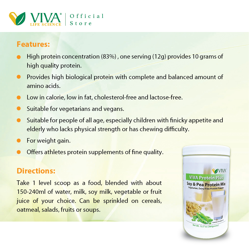 VIVA Protein Plus - Soy & Pea Protein Mix (12.7 oz/360 grams) 威望高植蛋白素 ...