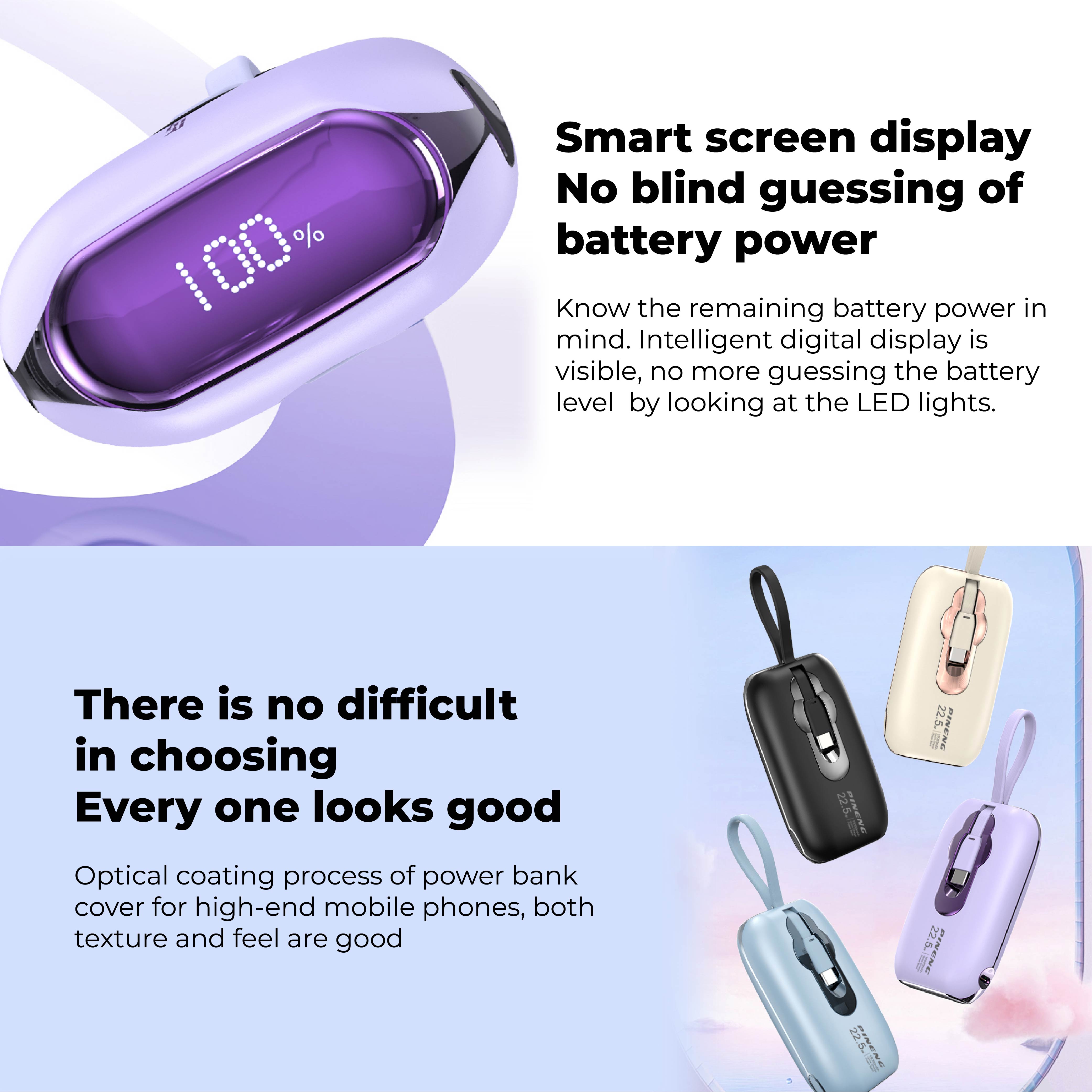 [NEW] Pineng PN-876PD 22.5W 10000mAh Fast Charge Portable Power Bank w ...