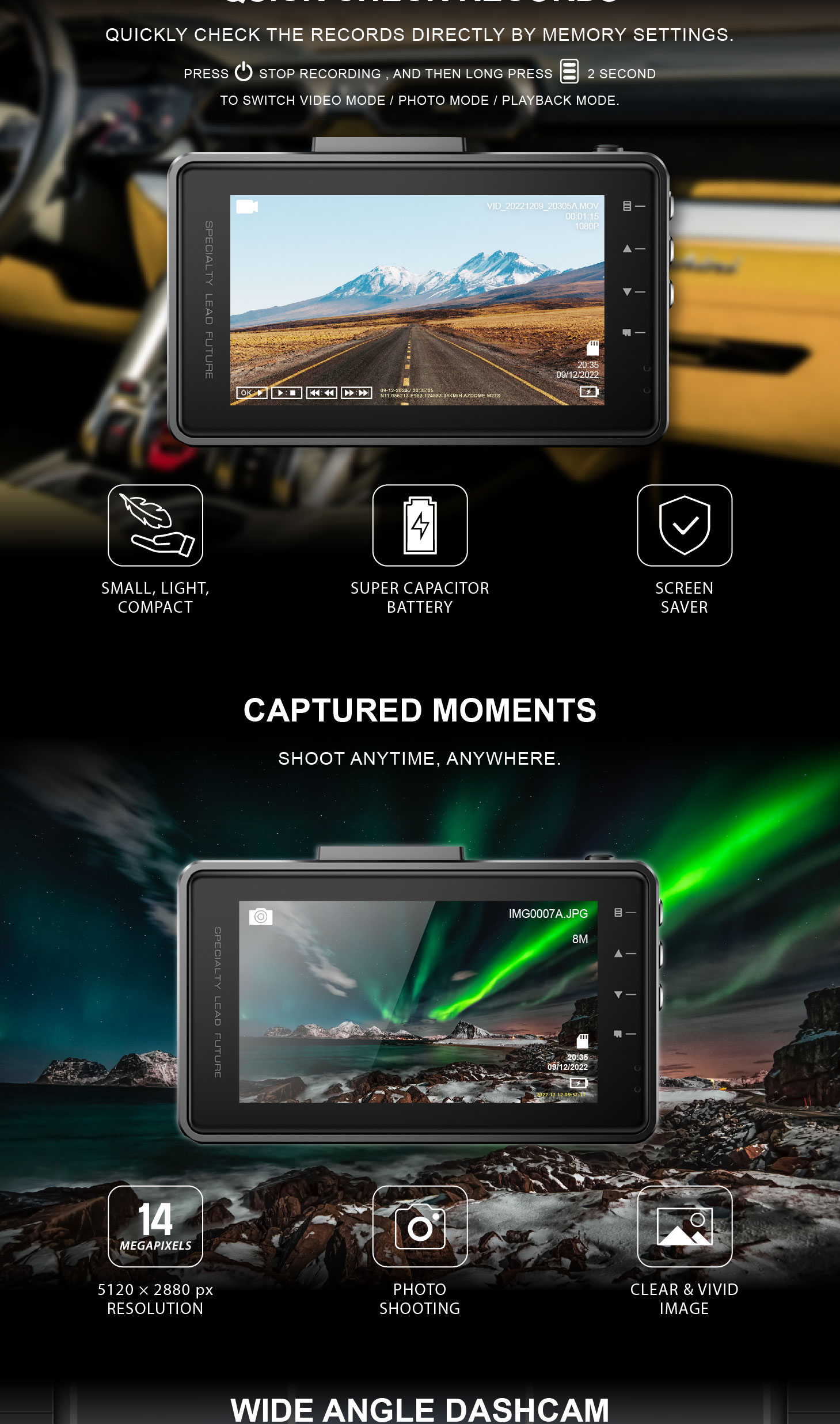 AZDOME M27S 1440P Quad HD Dual Channel Front & Rear Dash Cam Night ...