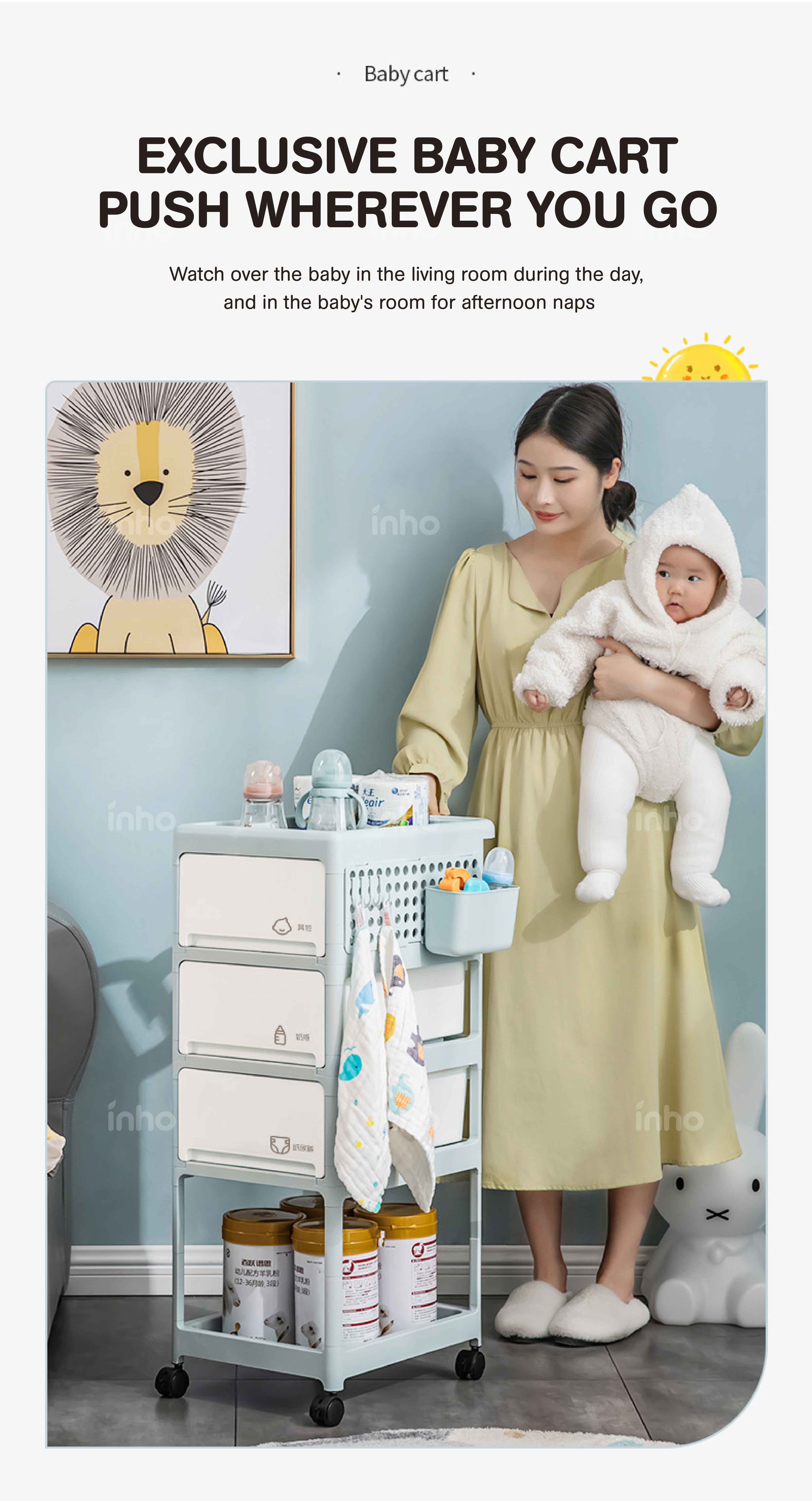 INHO L32cm (3/4 Layers) Multipurpose Storage Rack Baby Storage Trolley ...