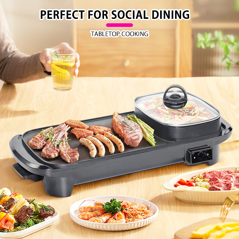 𝗗𝗨𝗔𝗟 𝗙𝗟𝗔𝗩𝗢𝗥 𝗖𝗢𝗢𝗞𝗘𝗥 》2 In 1 Non Stick BBQ Grill Pan Steamboat Hot Pot ...