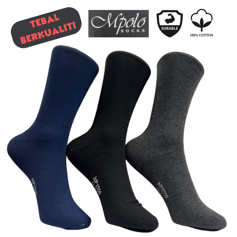 (Mpolo) 3 Pairs Stokin Panjang Cotton Long Sock Hitam Stockin Men Socks ...