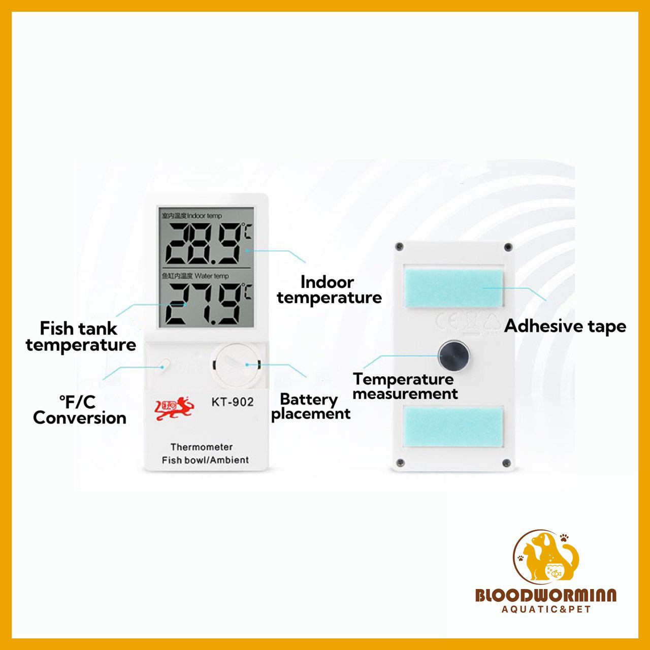 Aquarium Environment Thermometer KT-902 dual LCD Display Fish And ...