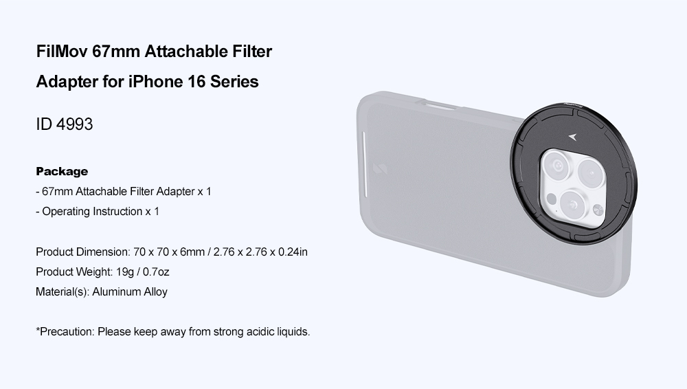 SMALLRIG FILMOV 67MM ATTACHABLE FILTER ADAPTER FOR IPHONE 16 SERIES ...
