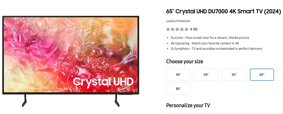 SAMSUNG 65" Crystal UHD DU7000 4K Smart TV (2024) UA65DU7000KXXM | Shopee Malaysia