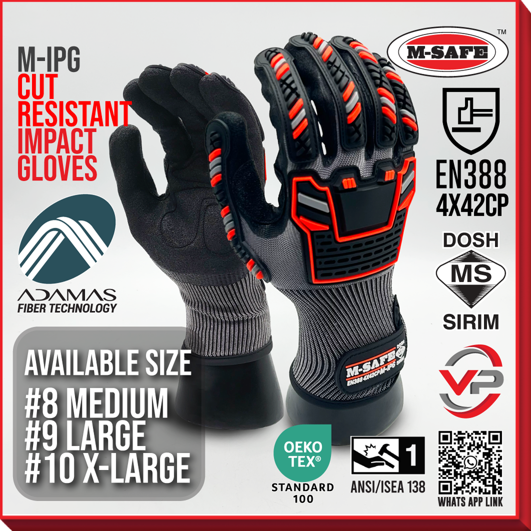 M-SAFE M-IPG CUT RESISTANT SAFETY IMPACT GLOVE/LIGHTWEIGHT/BREATHABLE/ABRASION RESISTANT/SARUNG ...