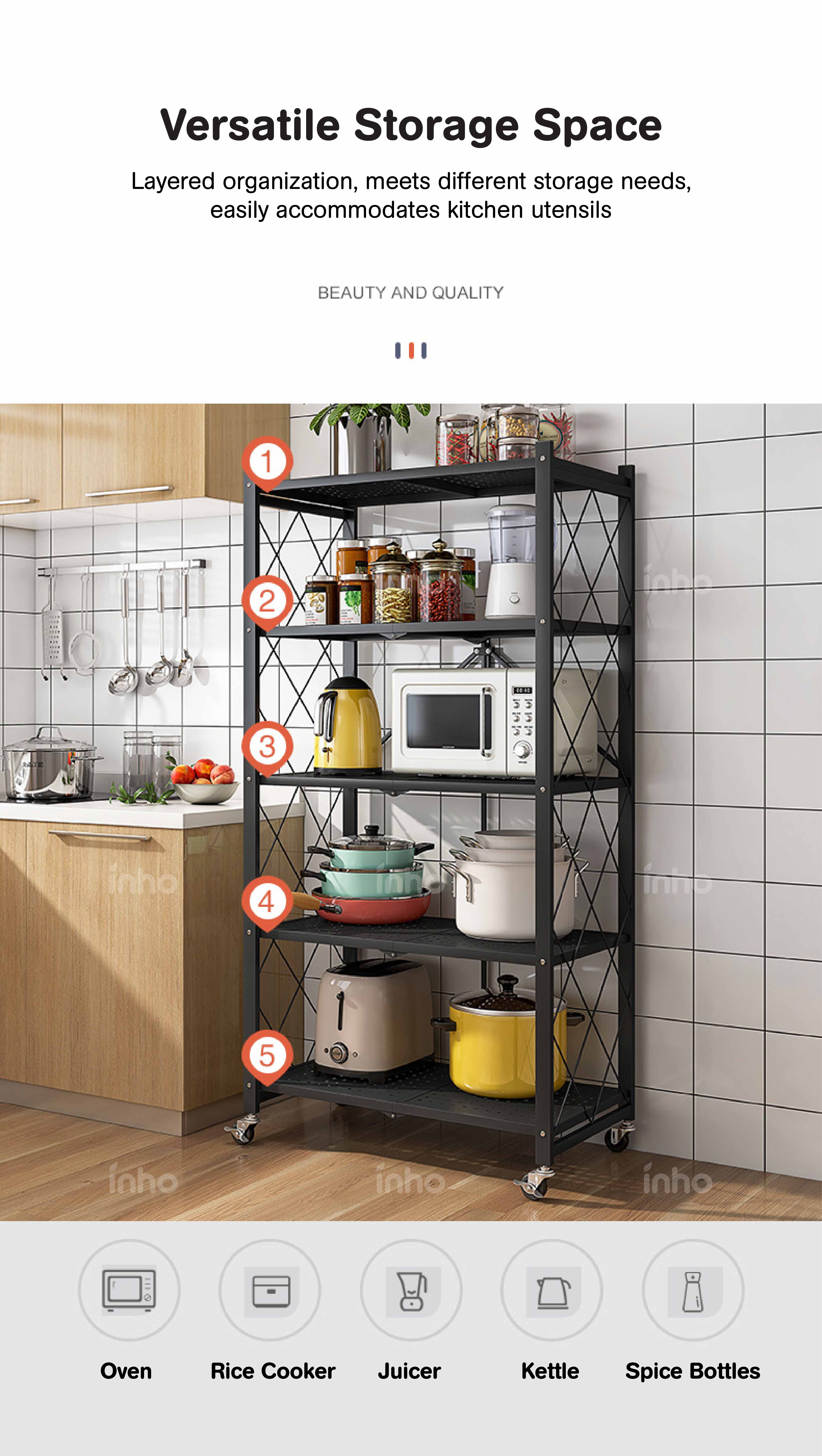 INHO L72-100cm (2-5 Layers) Simple Foldable Design Movable Trolley ...