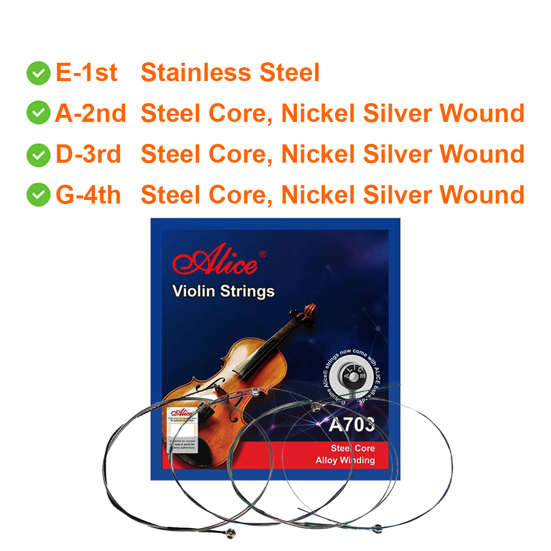 ALICE A703 Violin Strings SET 4 Strings E A D G for 4/4 Violin 爱丽丝小提琴套弦 A703 小提琴演奏钢丝型琴弦 一套4根 ...