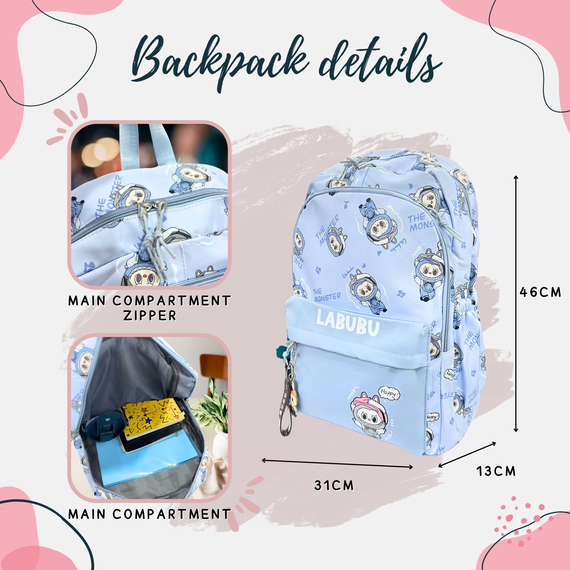 3353 / 46CM LABUBU DESIGN Korea Backpack High Quality Beg Sekolah ...