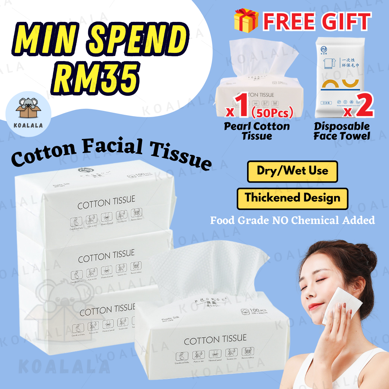 【200pc】Facial Tissue Towel Disposable Face Towel Facial Wipes Face Kapas Muka Cotton Tissues ...