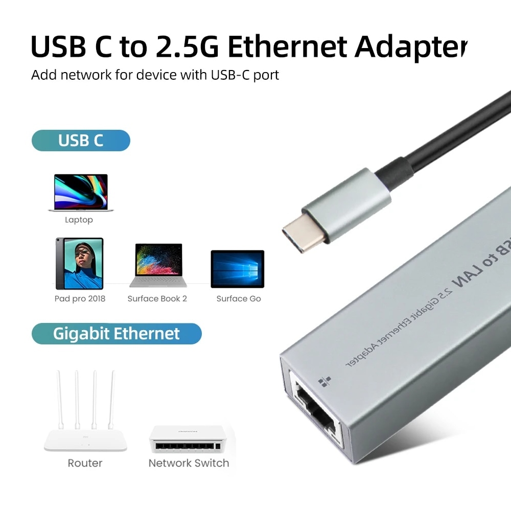 Network 2500Mbps USB C Gigabyte Ethernet LAN Converter RJ45 High Speed ...