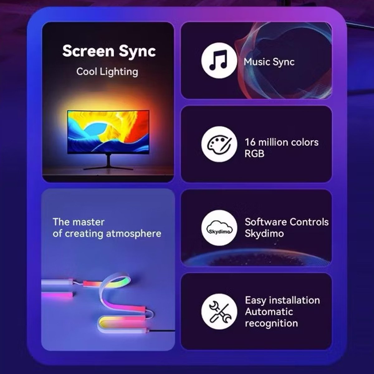 Skydimo RGB LED Backlight Sync with Computer Monitor Music Rhythm Light ...