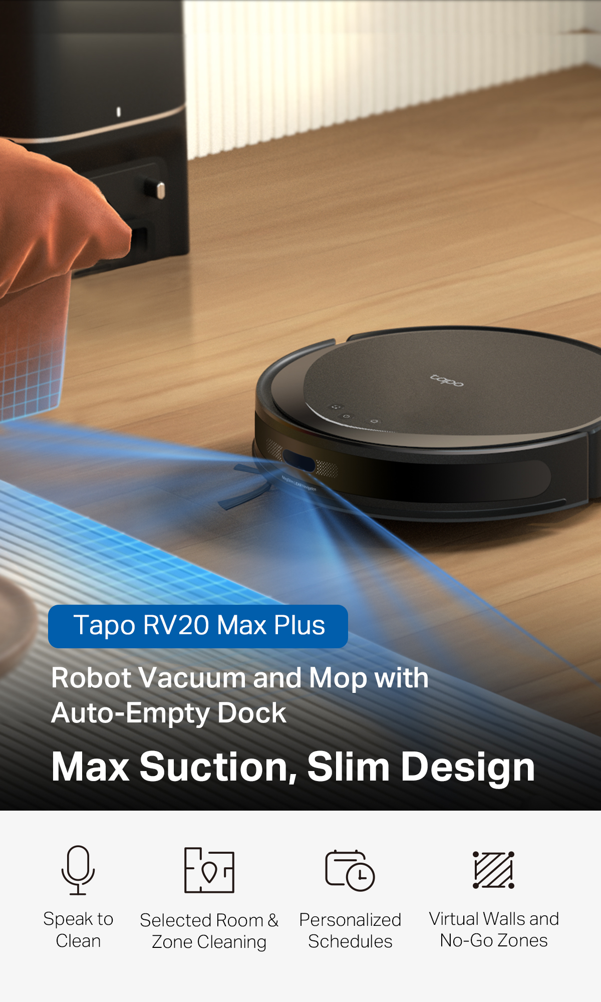TP-Link Tapo RV20 Max Plus 5300Pa Robot Vacuum MagSlim LiDAR Navigation ...