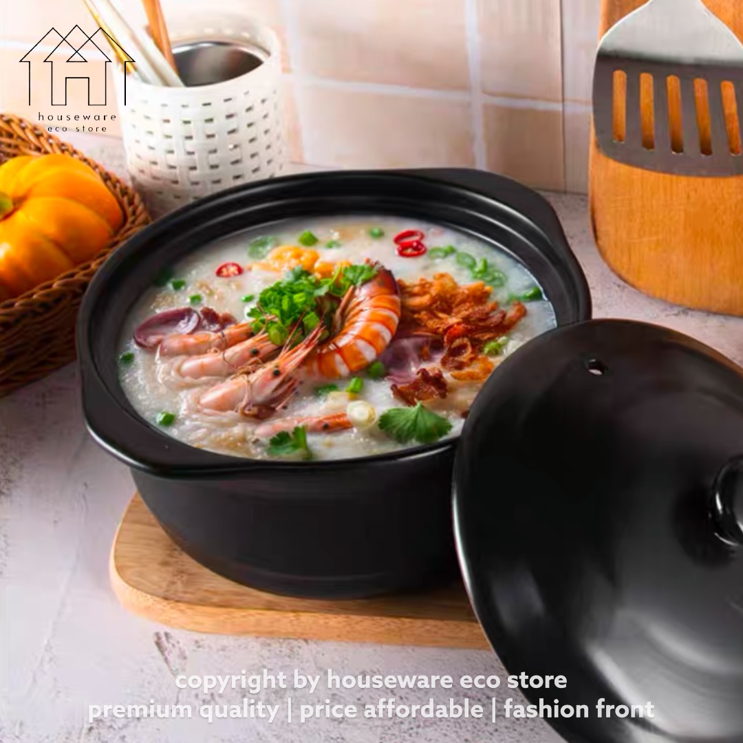 2.4L Casserole Pot Black Ceramic Clay Pot Cooking Pot / Periuk Tahan ...