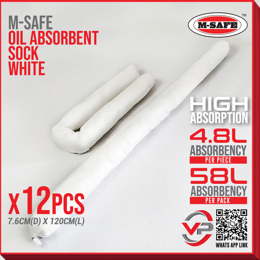 M-SAFE OIL ABSORBENT SOCK WHITE MODEL M-OS76120 HIGH ABSORPTION 58L ...