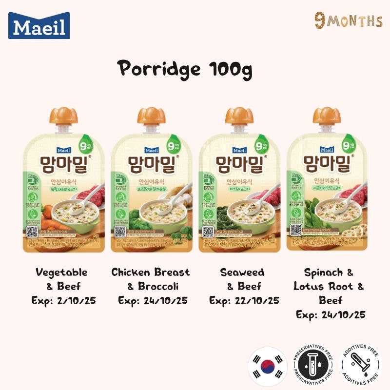 Korea Maeil Puree/ Porridge 100g (Banana/ Pumpkin/ Apple/ Oatmeal/ Prune/ Seaweed/ Chicken/ Beef ...